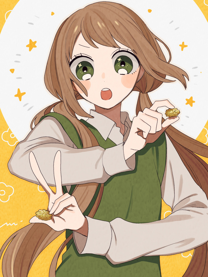 Safebooru 1girl Blush Stickers Brown Hair Collared Shirt Green Eyes 0652