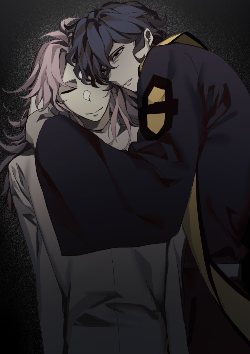 Safebooru - 2boys absurdres black coat black eyes blue hair chinese commentary ...