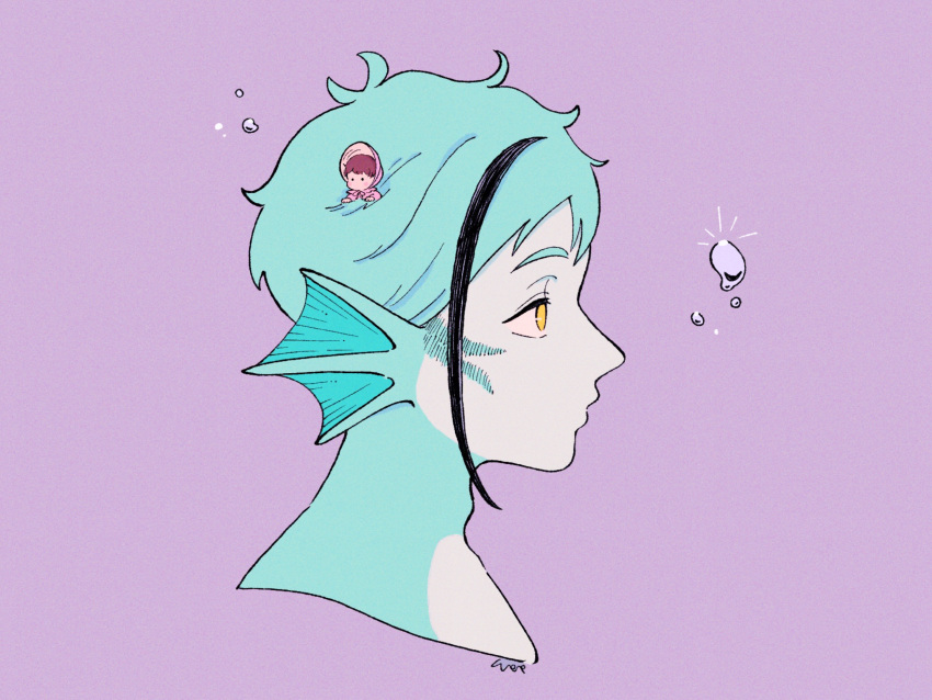 Safebooru - 1boy 1girl absurdres aged down baby blue hair eel boy fins ...