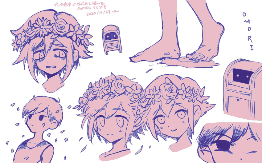 Safebooru - 2boys antenna hair barefoot basil (headspace) (omori) basil (omori) confetti ...