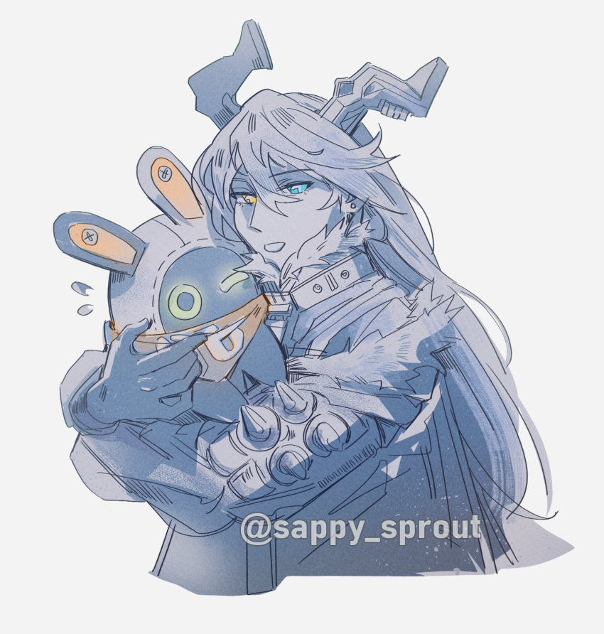 Safebooru - 1girl bangboo (zenless zone zero) black coat black gloves blue eyes coat commentary ...