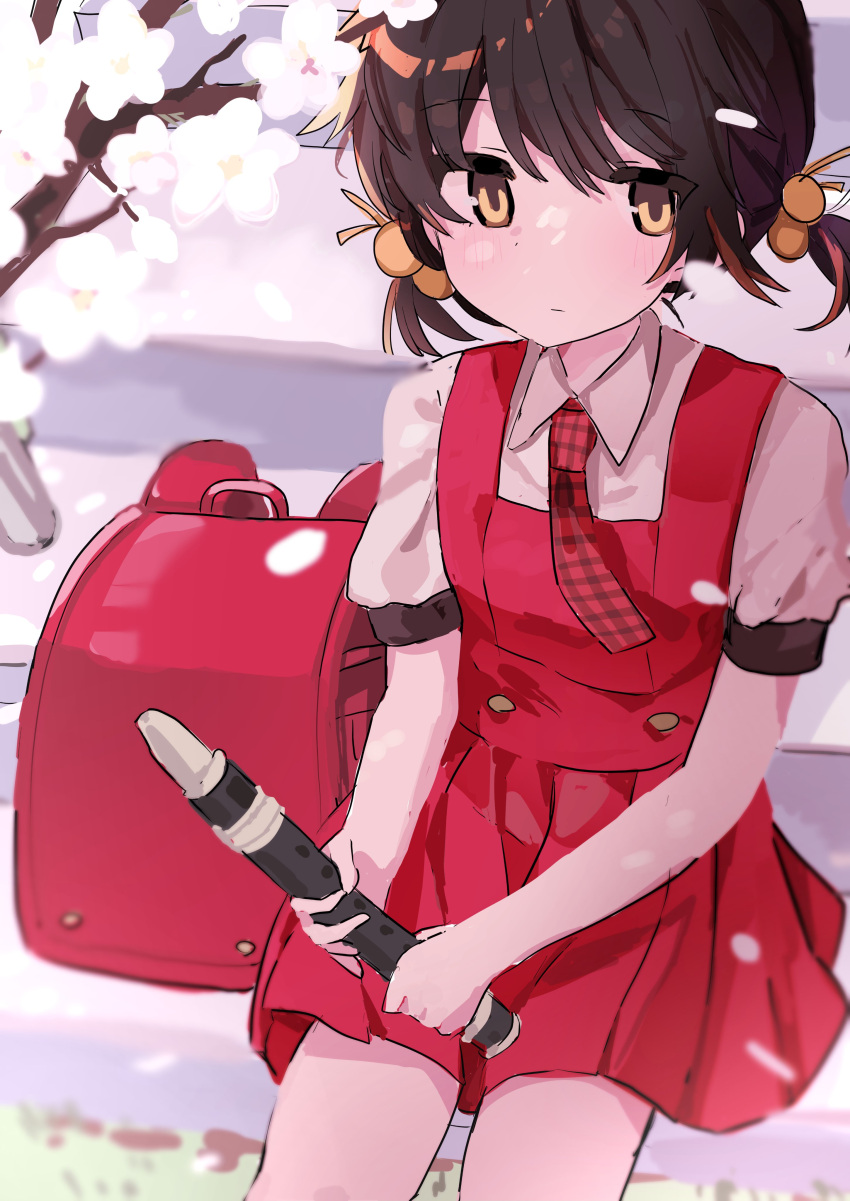 Safebooru - 1girl absurdres ascot backpack bag black eyes black hair expressionless floating ...