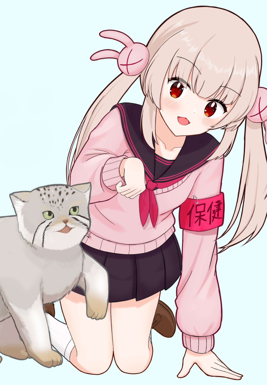 Safebooru - blonde hair blue background blush collarbone fang hair ...