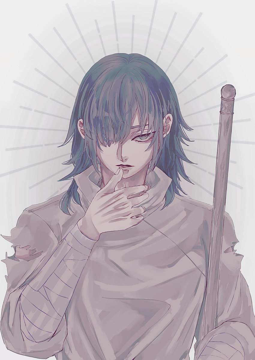 Safebooru - 1boy absurdres aqua hair bandaged arm bandages bishounen blue eyes blue hair closed ...