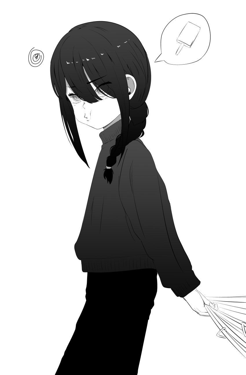 Safebooru - 1girl absurdres braid chainsaw man food from side greyscale ...