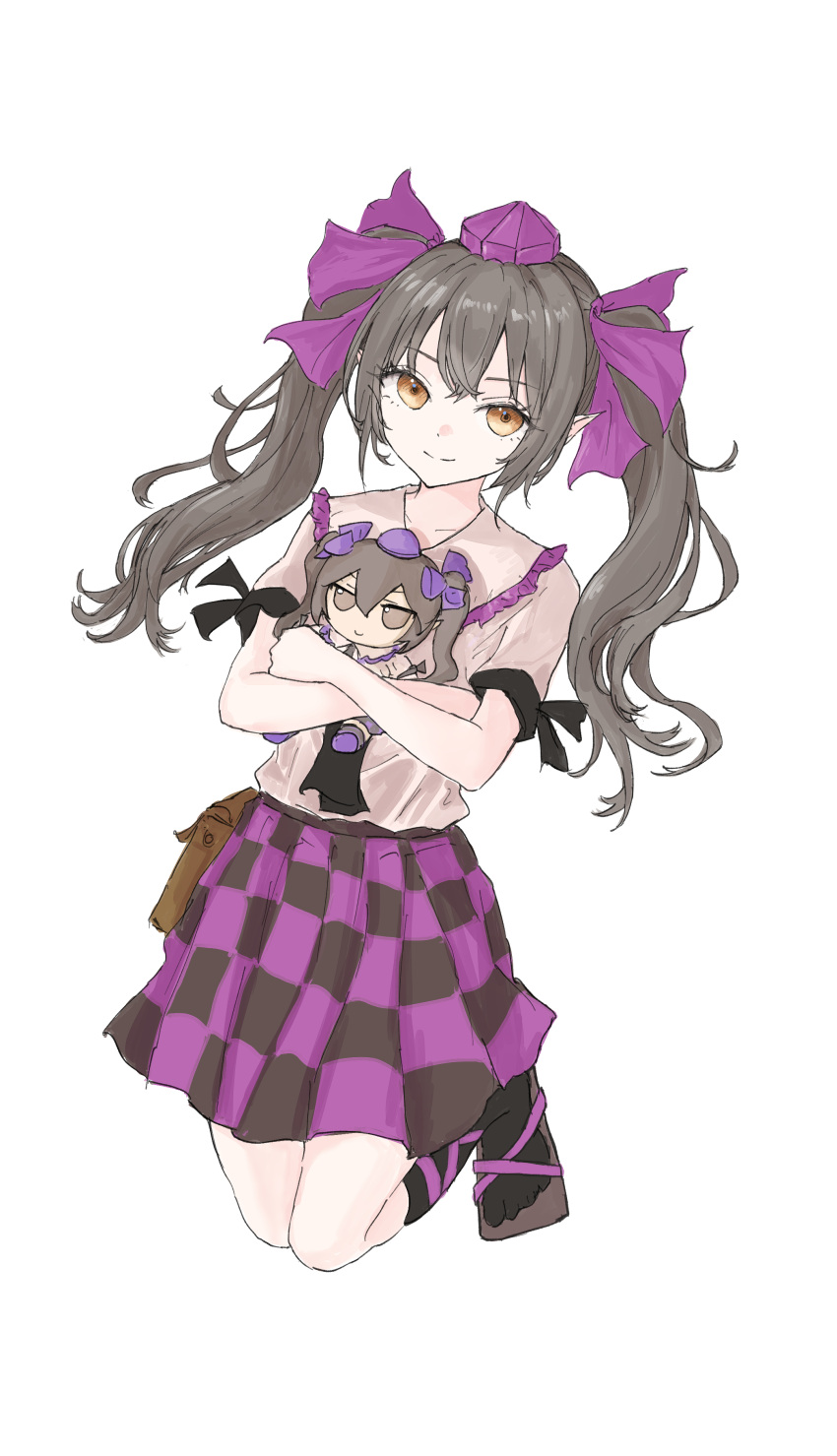 Safebooru - 1girl absurdres black hair black socks brown eyes crossed arms fumo (doll) geta hat ...