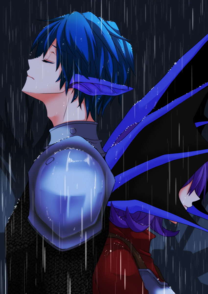 Safebooru - 1boy 1girl anessa (dqb2) armor back-to-back blue hair ...