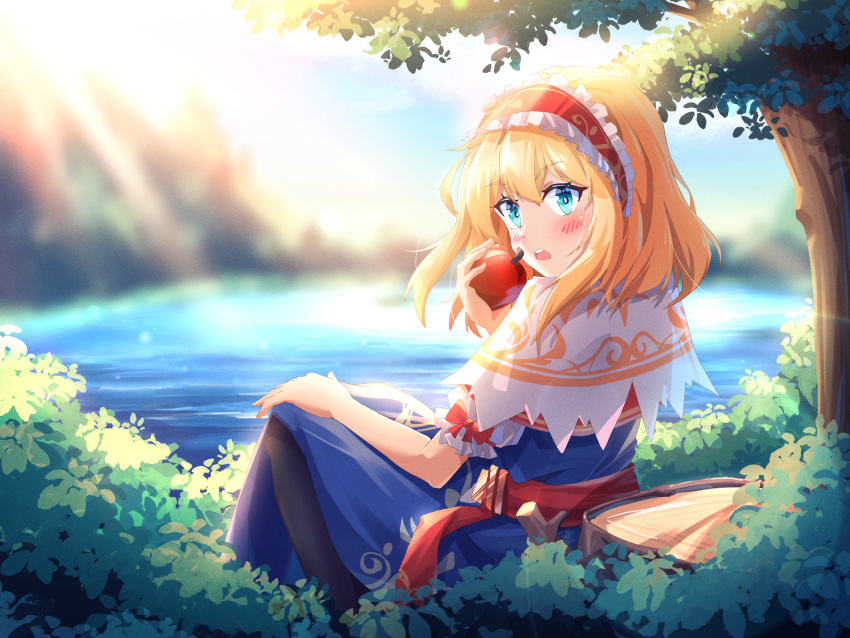 Safebooru - 1girl alice margatroid apple blonde hair blue dress blue eyes blush bush dress food ...