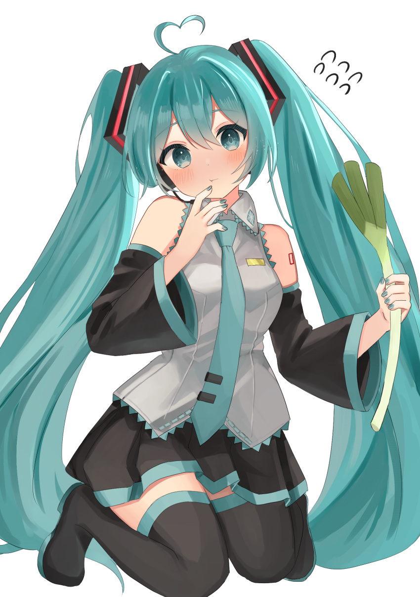 Safebooru - 1girl ahoge aqua eyes aqua hair aqua nails aqua necktie bare shoulders black ...