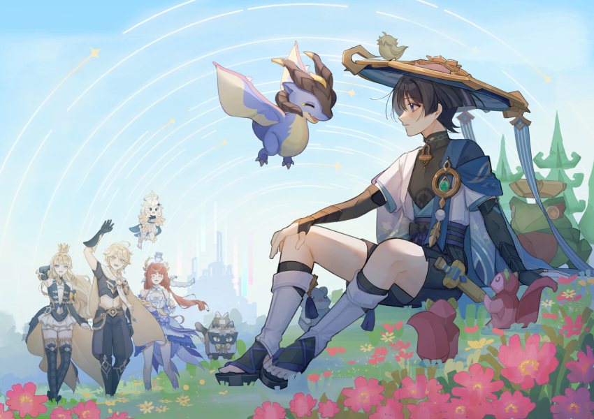 Safebooru - 2boys 3girls aether (genshin impact) ahoge animal ears ...