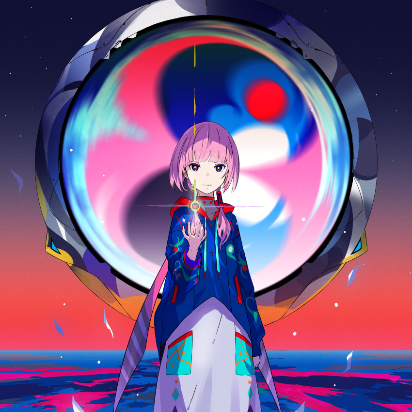 Safebooru - 1girl absurdres blue jacket expressionless highres hood ...