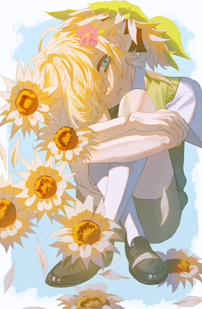 Safebooru - 1boy absurdres basil (faraway) (omori) basil (omori) blue eyes crossed arms crossed ...