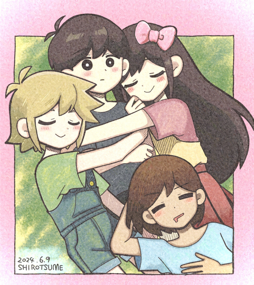 Safebooru - 1girl 3boys = = absurdres artist name aubrey (faraway) (omori) aubrey (omori) basil ...