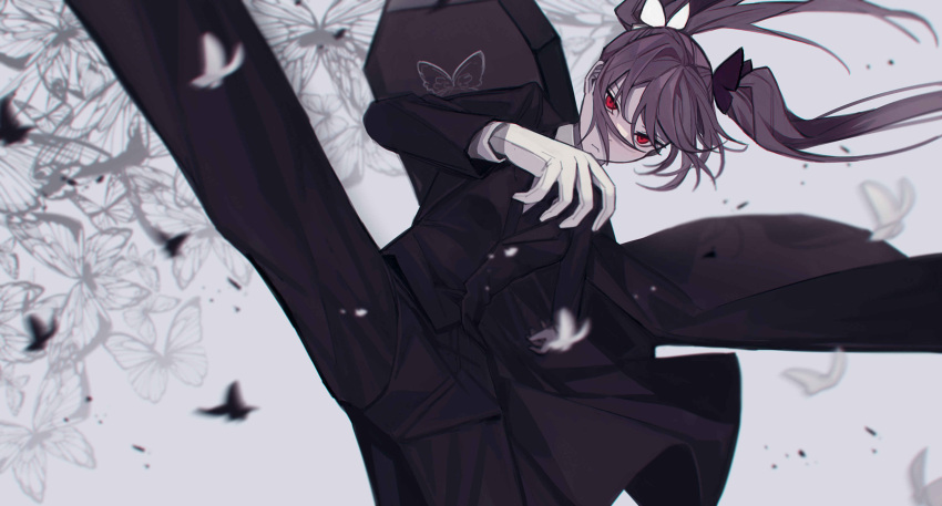 Safebooru - 1girl absurdres black bow black coat black necktie black pants black vest bow bug ...