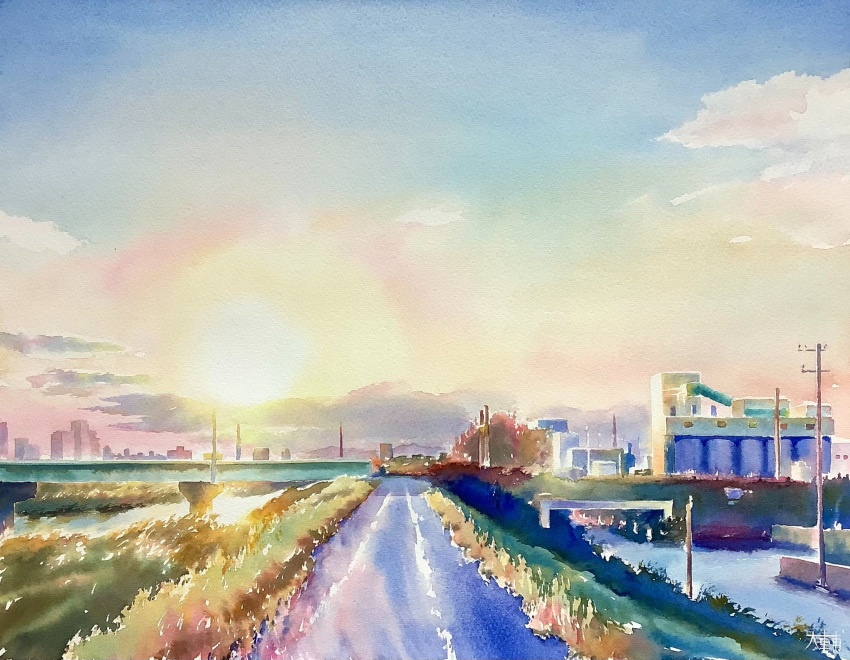 Safebooru - blue sky bridge building clouds cloudy sky day didi ...