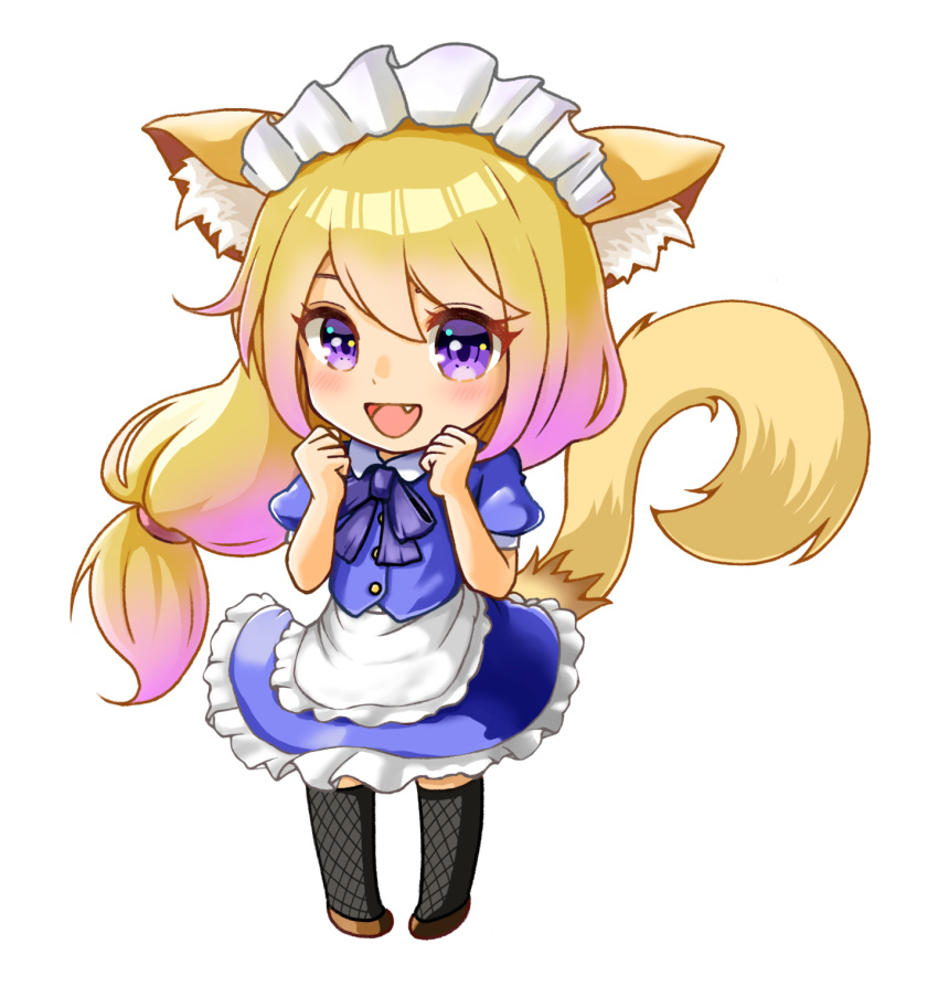Safebooru - 1girl animal ears apron black footwear blonde hair blue bow blue shirt blue skirt ...