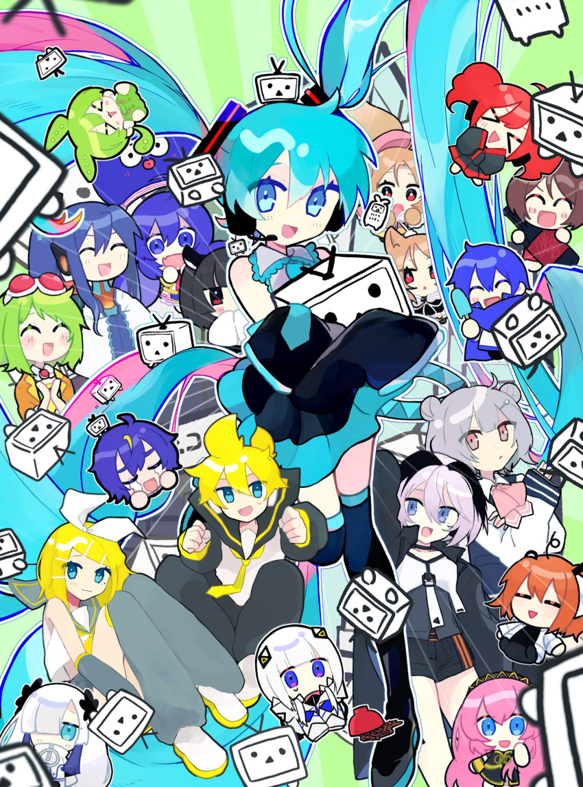 Safebooru - 6+girls adachi rei black footwear black hair black pants black sailor collar black ...