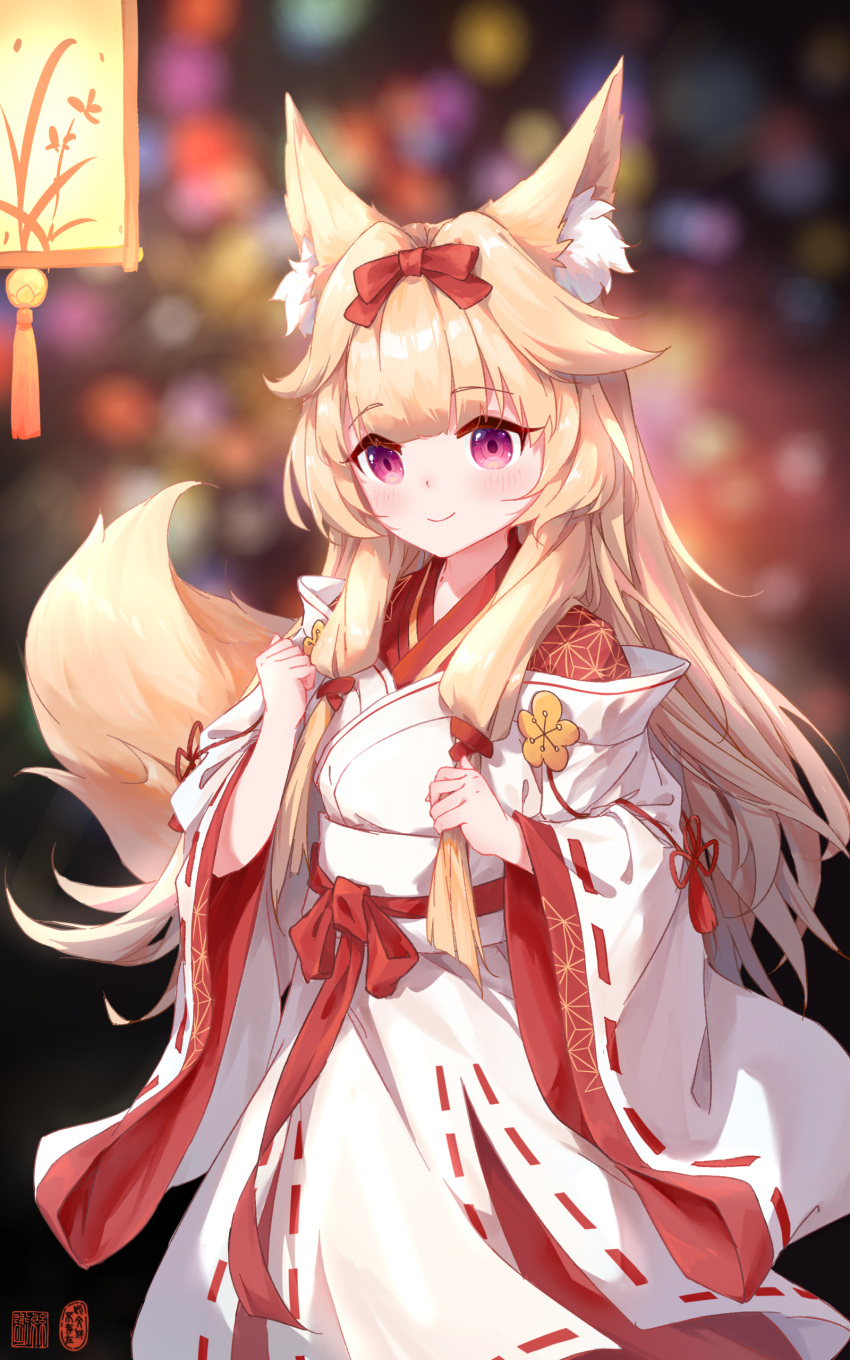 Safebooru - 1girl absurdres animal ears blonde hair blurry bow depth of ...