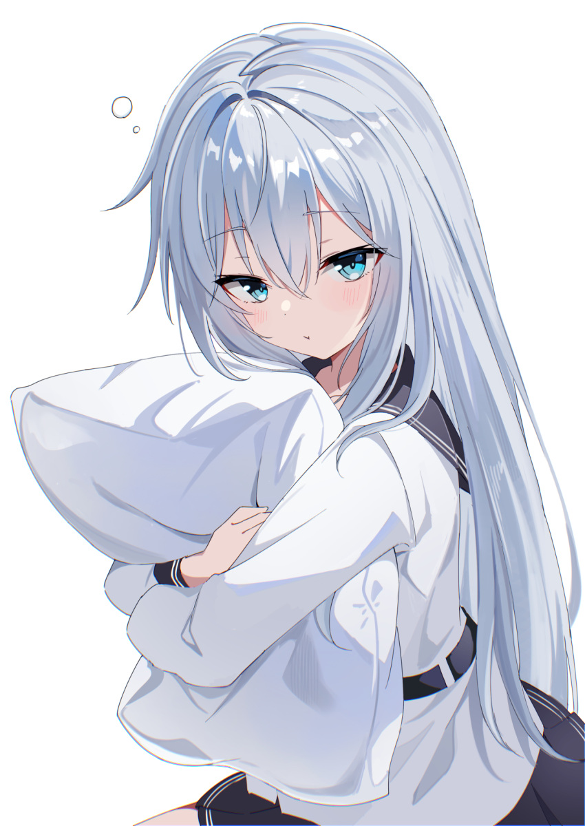 Safebooru - 1girl :t black sailor collar black skirt blue eyes blush closed mouth fathom grey ...