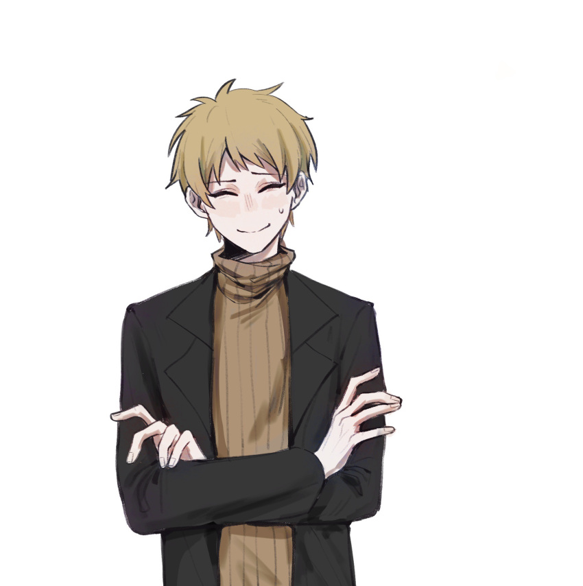 Safebooru - 1boy atou haruki black jacket blonde hair brown sweater chinese commentary closed ...