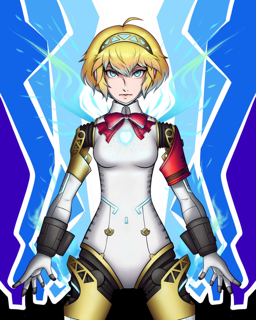 Safebooru - 1girl absurdres aegis (persona) android blonde hair blue background blue eyes ...