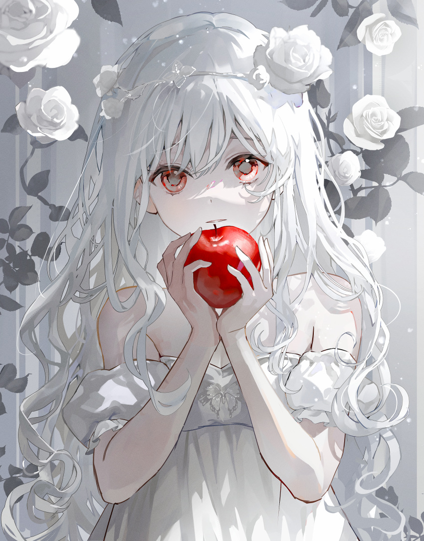 Safebooru - 1girl absurdres apple branch chyan 0012 dress flower food ...