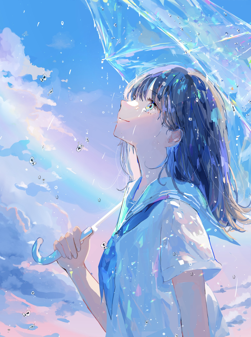 Safebooru - 1girl absurdres arm at side blue eyes blue hair blue neckerchief blue sailor collar ...