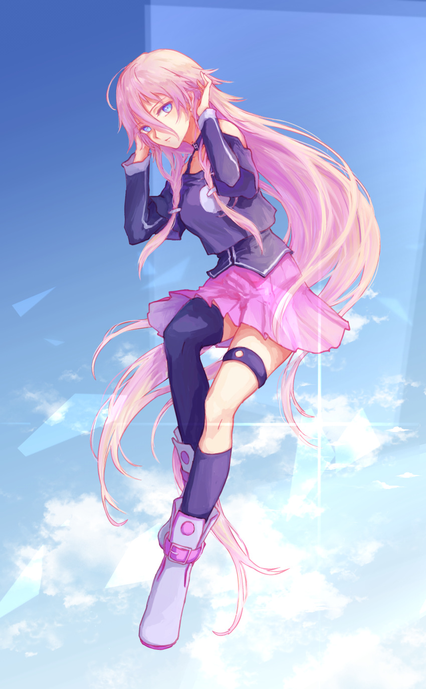 Safebooru - absurdres black choker black shirt blue eyes blue sky boots braid choker ...