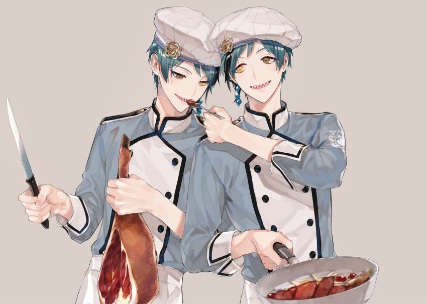 Safebooru - 2boys blue hair brothers brown eyes chashibu chef chef hat ...