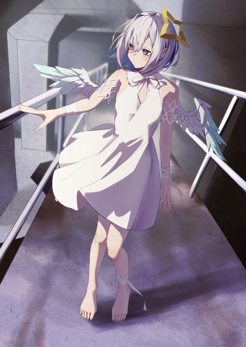 Safebooru - 1girl absurdres alternate costume amane kanata bare shoulders barefoot blue eyes ...