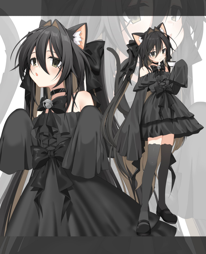 Safebooru - 1girl :o animal ears bare shoulders bell black bow black collar black dress black ...