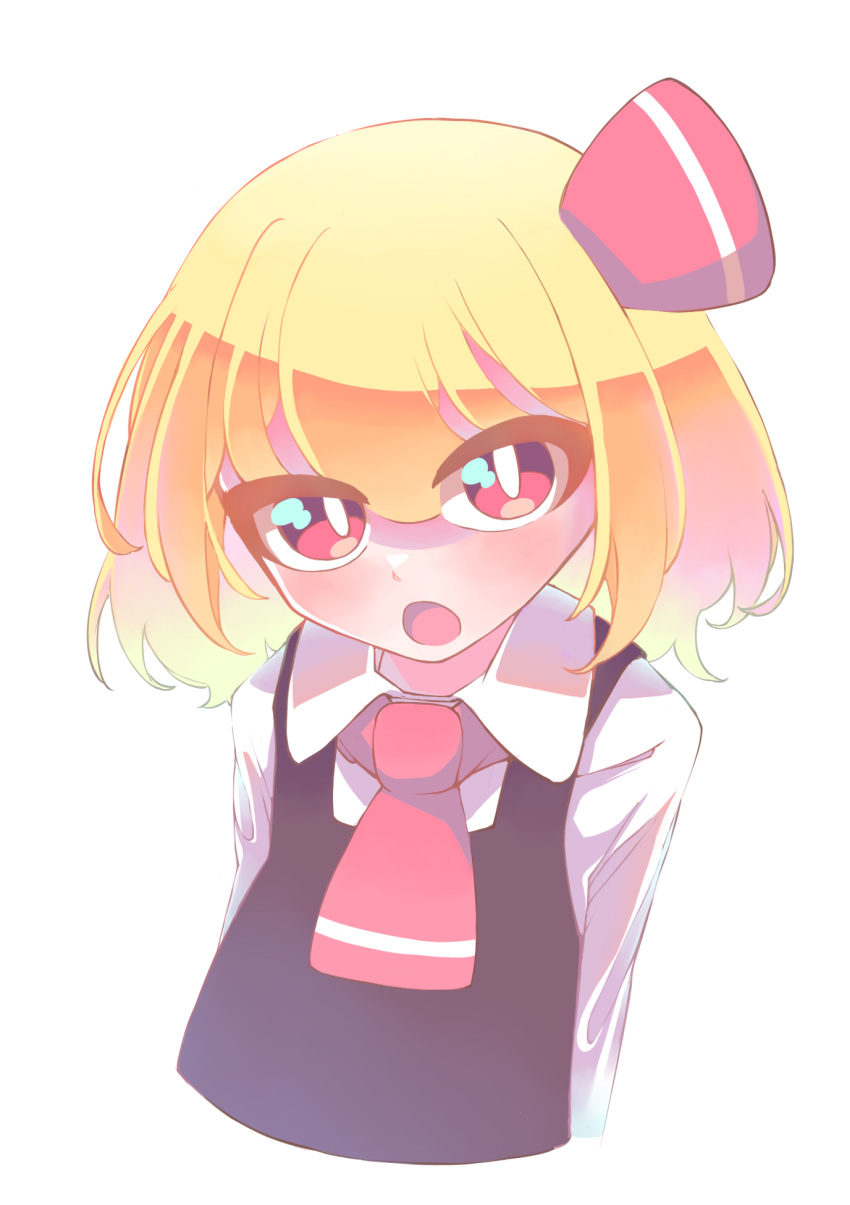 Safebooru - 1girl ascot black vest blonde hair blush bright pupils collared shirt cropped torso ...