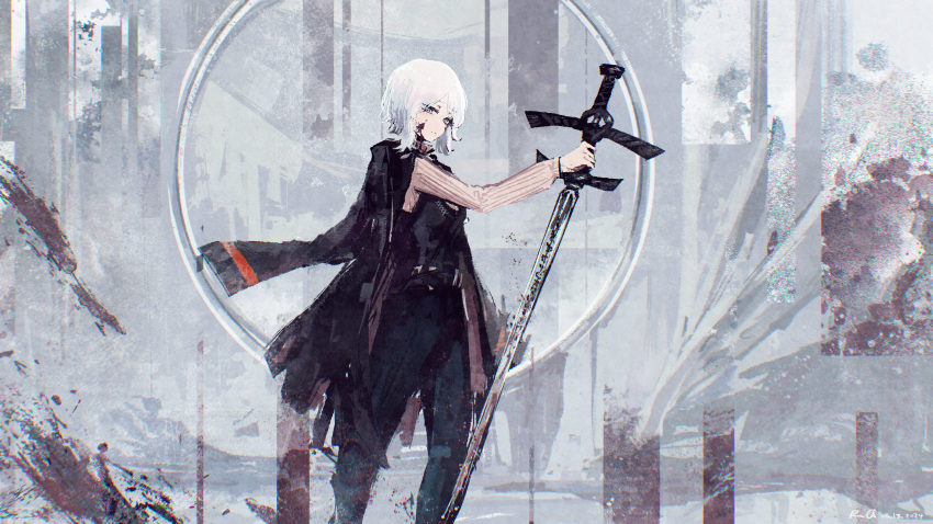 Safebooru - 1girl absurdres black pants black vest blue eyes brown ...