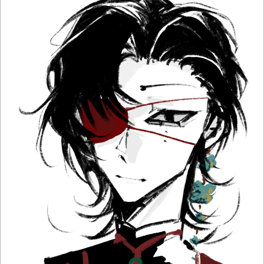 Safebooru - 1boy black eyes black hair black shirt chinese commentary chu yujun closed mouth ...