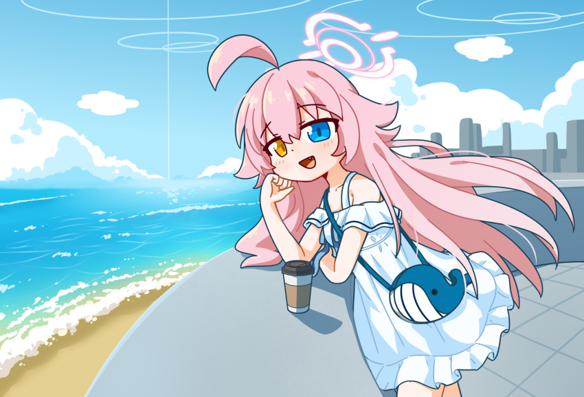 Safebooru - 1girl :d ahoge alternate costume bag beach blue archive blue bag blue eyes blue sky ...