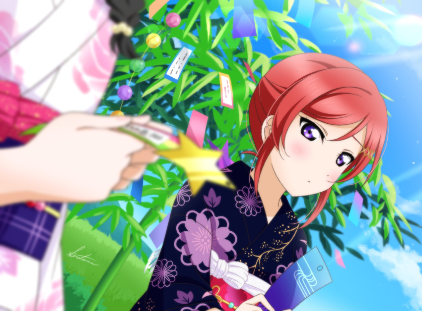 Safebooru - 2girls artist name bamboo blue sky blurry blurry foreground ...