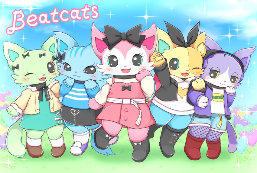 Safebooru - 5girls animal ears beatcats belt blush bow cat ears cat ...