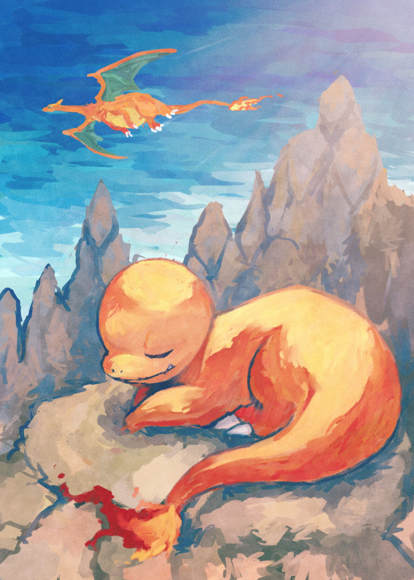 Safebooru - 7 phi 3 absurdres animal focus blue sky charizard ...