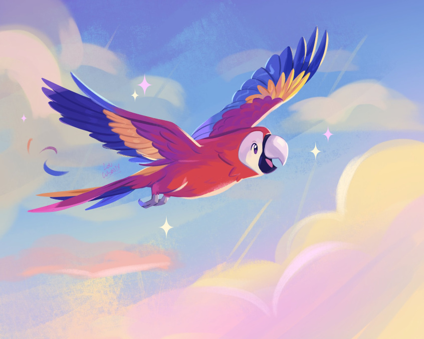 Safebooru - animal animal focus beak bird clouds commentary request flying from side full body ...