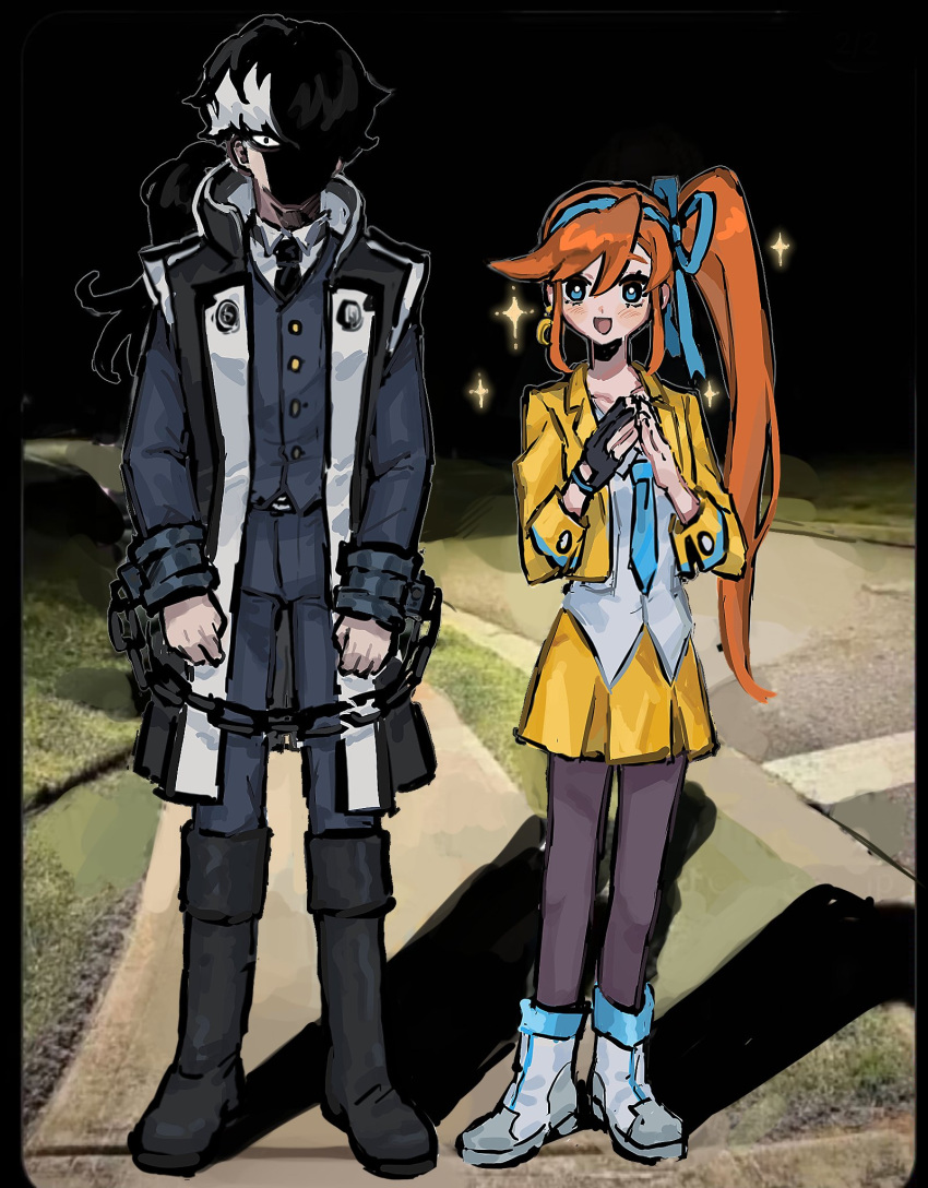 Safebooru - 1boy 1girl :d ace attorney arm cuffs athena cykes black footwear black gloves black ...