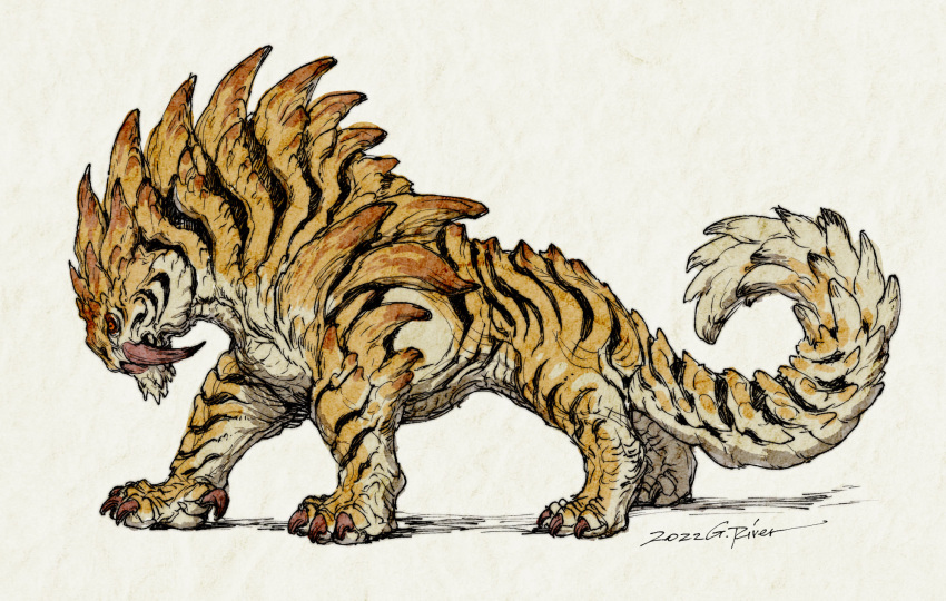 Safebooru - animal focus artist name claws fangs from side full body g ...