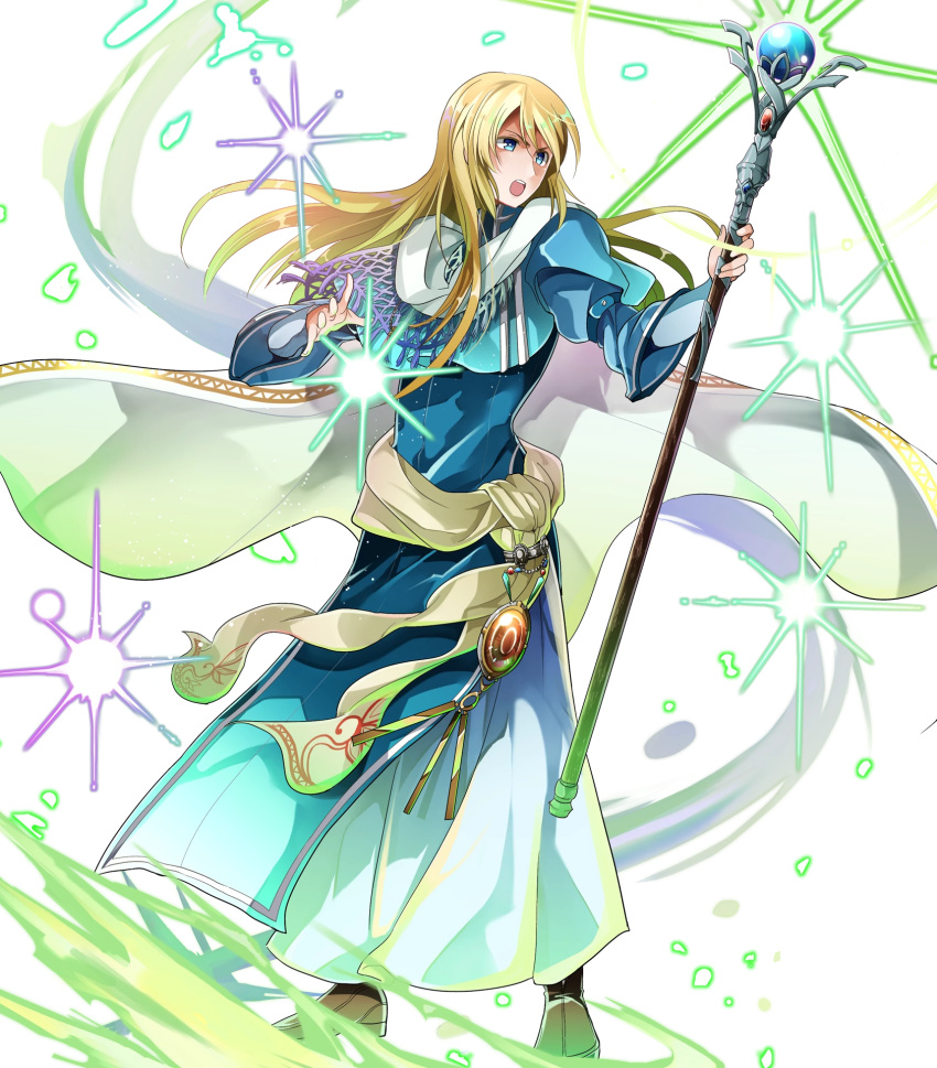 Safebooru - 1boy androgynous blonde hair blue eyes blue robe boots cape ...