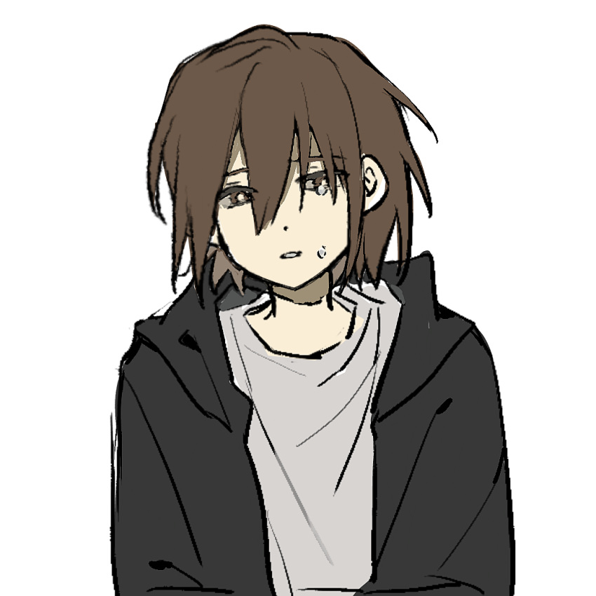 Safebooru - 1boy black jacket bright pupils brown eyes brown hair chinese commentary commentary ...