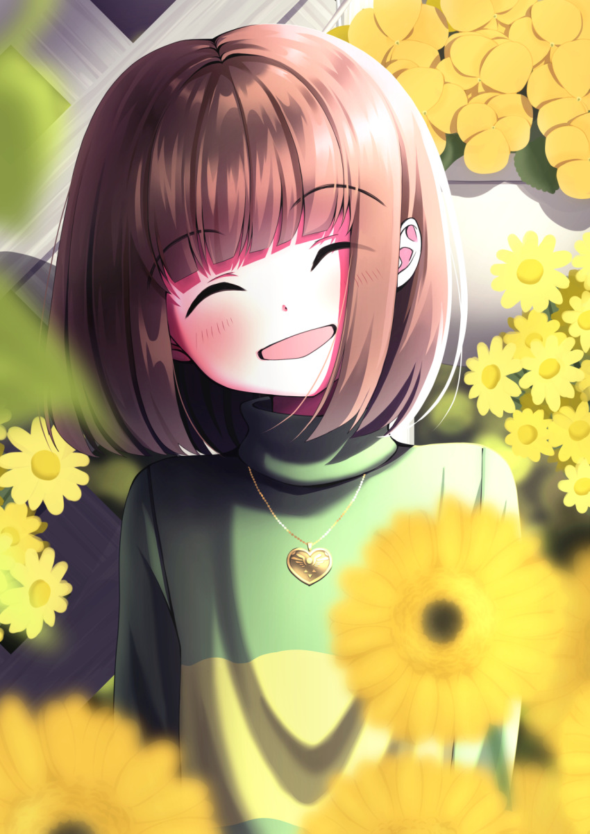 Safebooru - 1other :d ^ ^ arms at sides blunt bangs bob cut brown hair ...