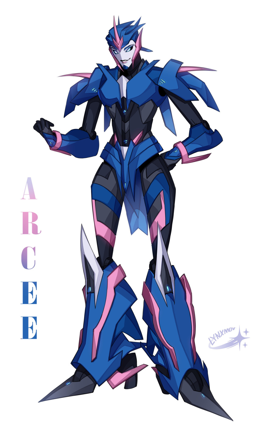 Safebooru - 1girl absurdres arcee armor blue eyes boots hand on own hip ...