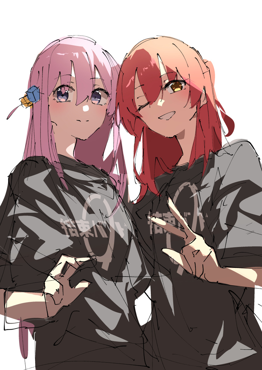 Safebooru - 2girls 3 sai absurdres black shirt blue eyes bocchi the ...