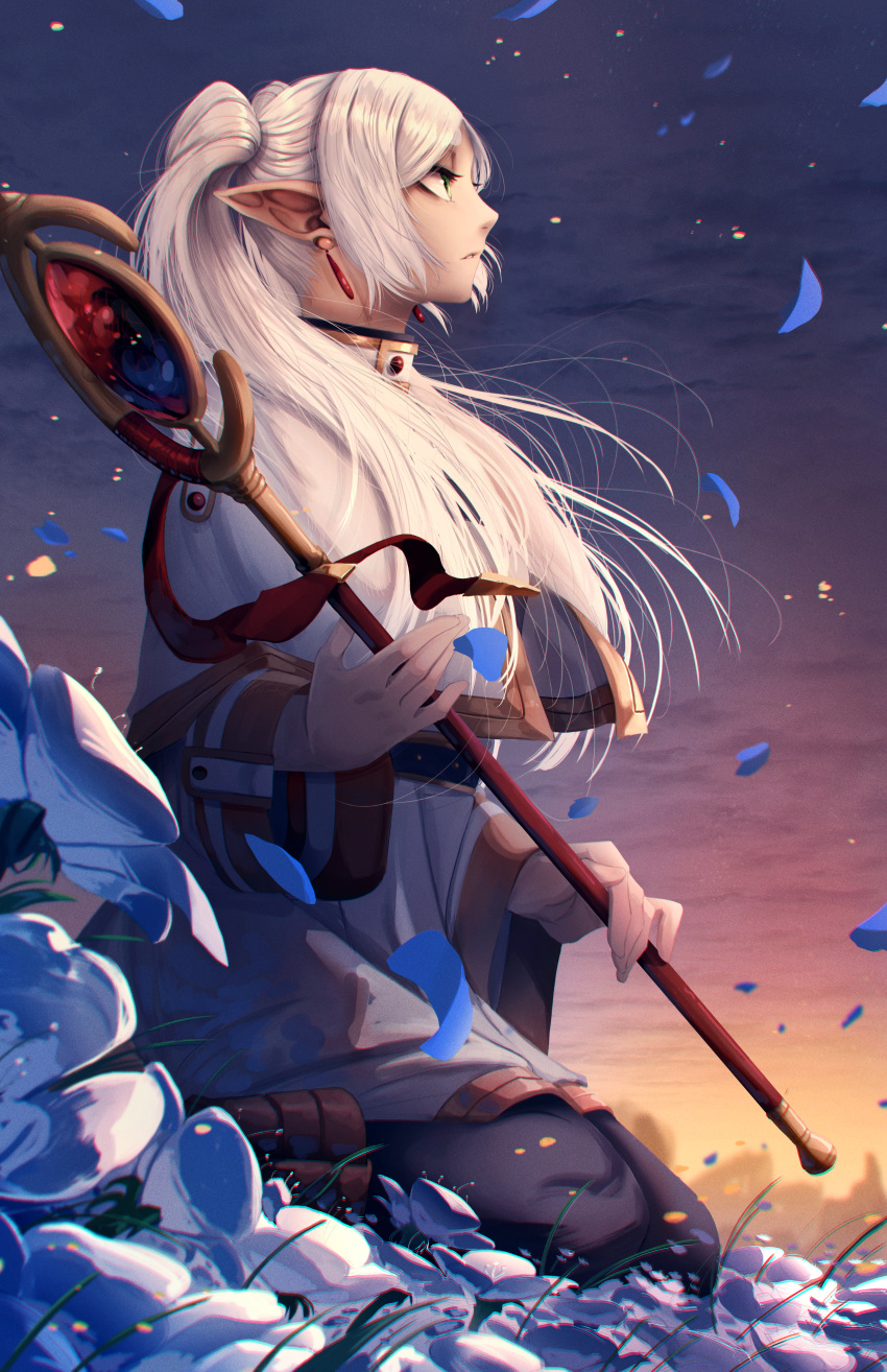 Safebooru - 1girl absurdres black pantyhose blue flower capelet clouds ...