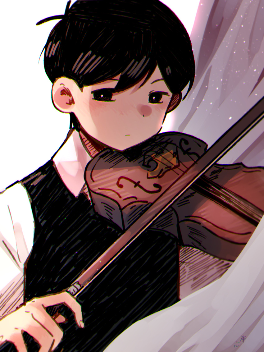 Safebooru - 1boy absurdres black eyes black hair black sweater vest bow ...