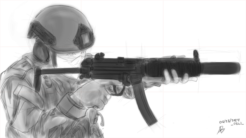Safebooru - 1boy aiming combat helmet gloves gun h&k mp5 helmet highres ...