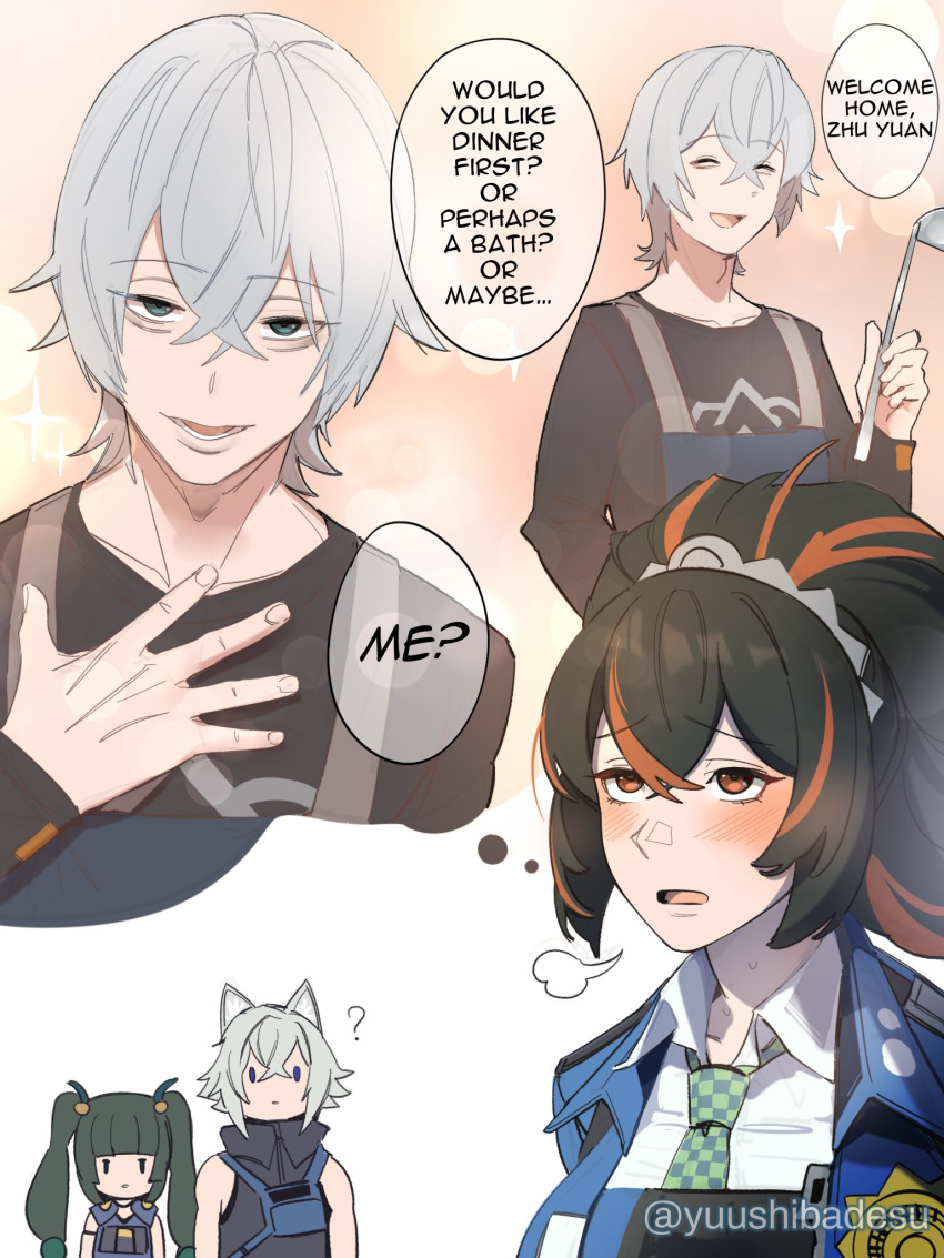 Safebooru - 2boys 2girls animal ear fluff animal ears bags under eyes blush english text grey ...